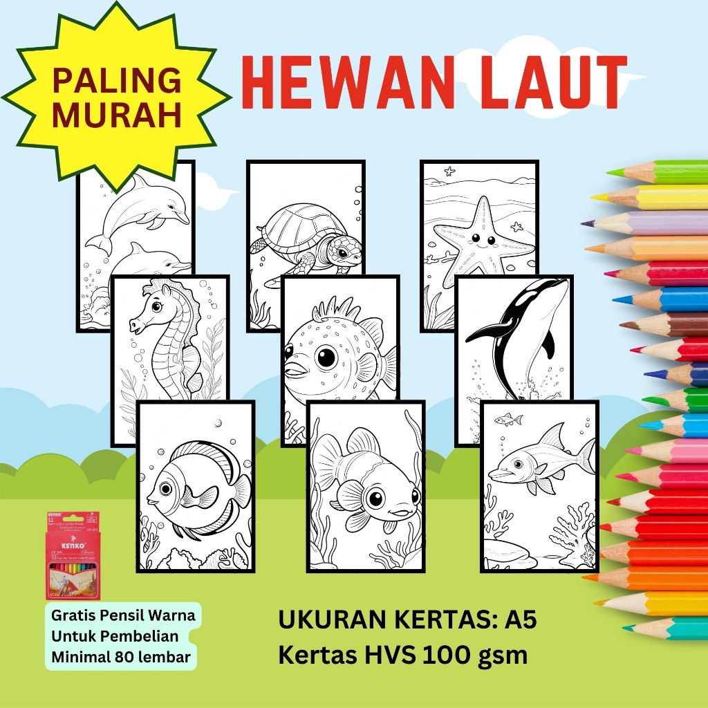 Jual Kertas Mewarnai Ukuran A5 / Hewan Laut / GAMBAR MEWARNAI ...