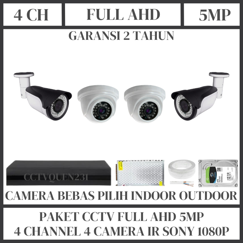 Jual PAKET CCTV FULL AHD 4 CHANNEL 4 KAMERA 5 MP IR SONY 1080P CAMERA ...