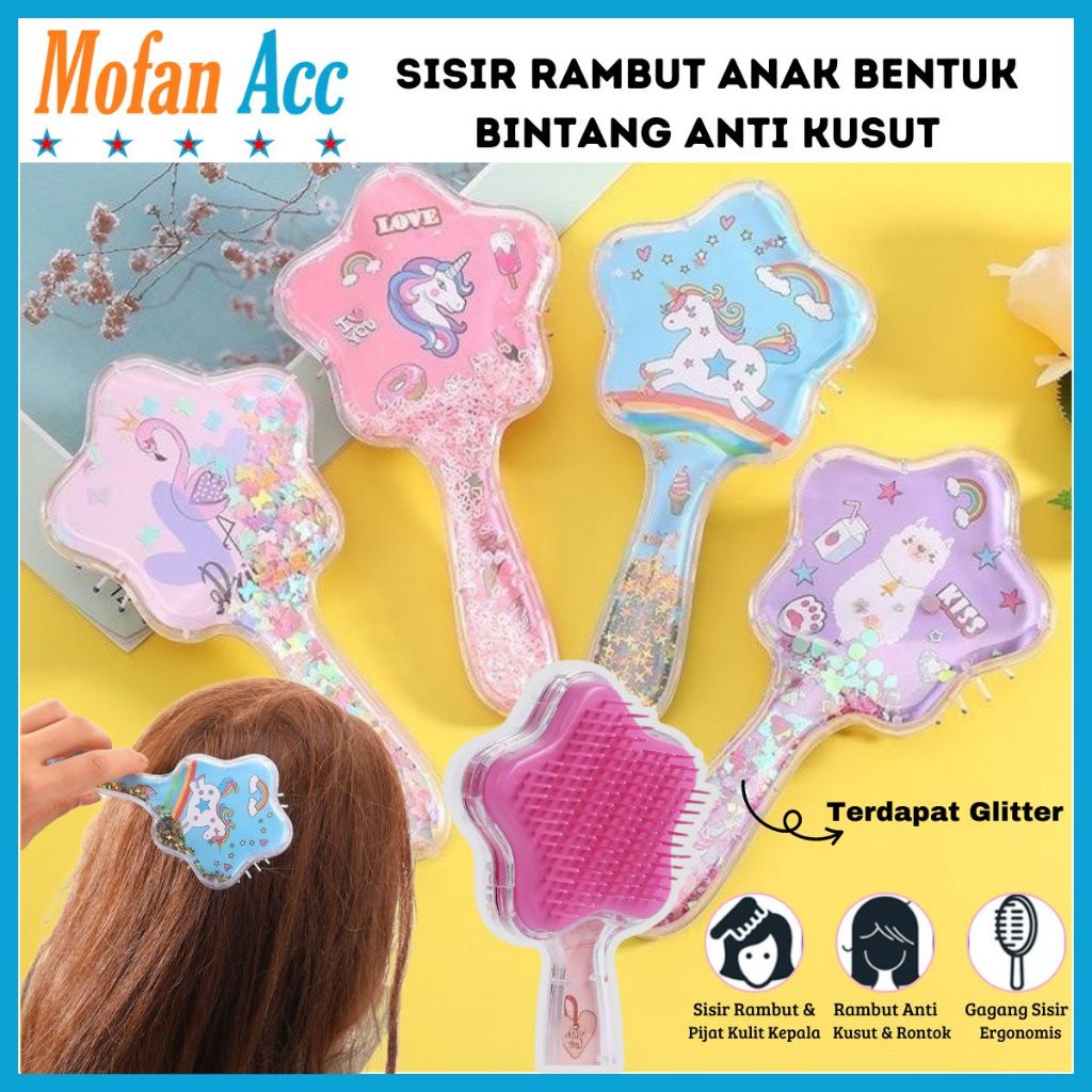 Jual Sisir Rambut Bentuk Bintang Glitter Anti Kusut Pijat Kulit Kepala ...