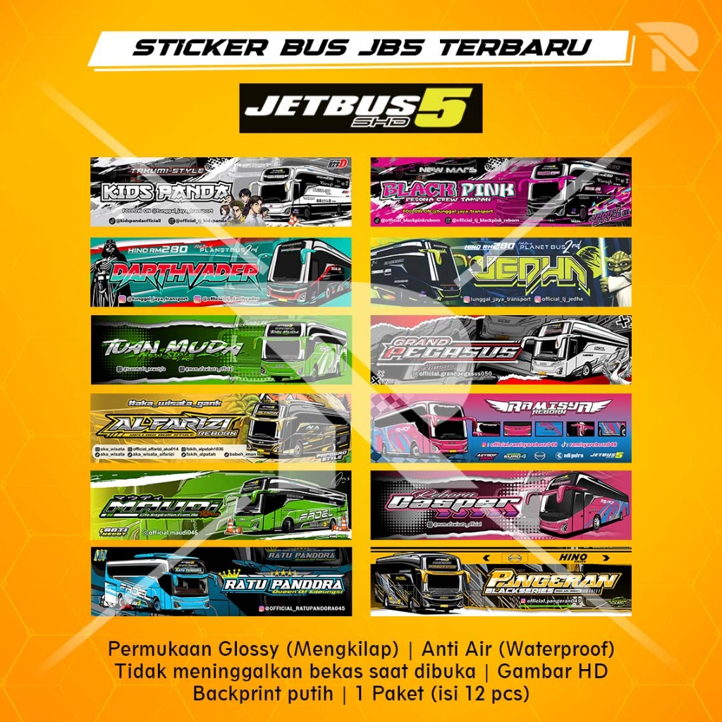 Jual Stiker Basuri | Stiker Bus Jetbus 5 Terbaru isi 12 pcs | Sticker ...
