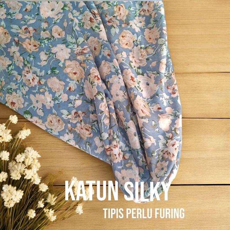 Jual kain katun silky motif bunga / kain katun untuk gamis dan dress ...