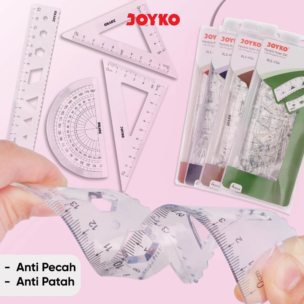Jual Joyko Math Set FLEXIBLE RULER TWIST / Paket Penggaris Busur Siku ...