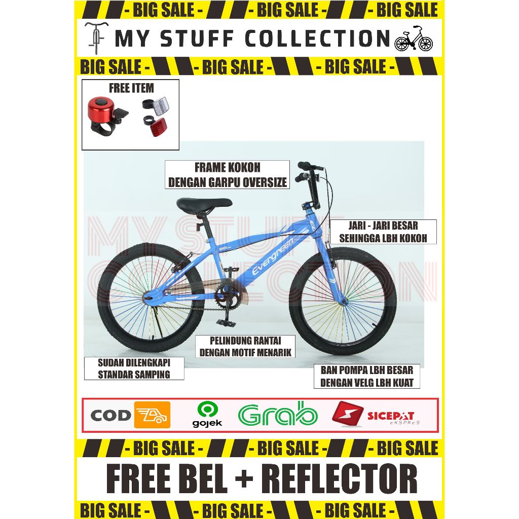 Jual SEPEDA BMX EVERGREEN UKURAN 20 INCH COCOK UNTUK USIA 8 TAHUN ...