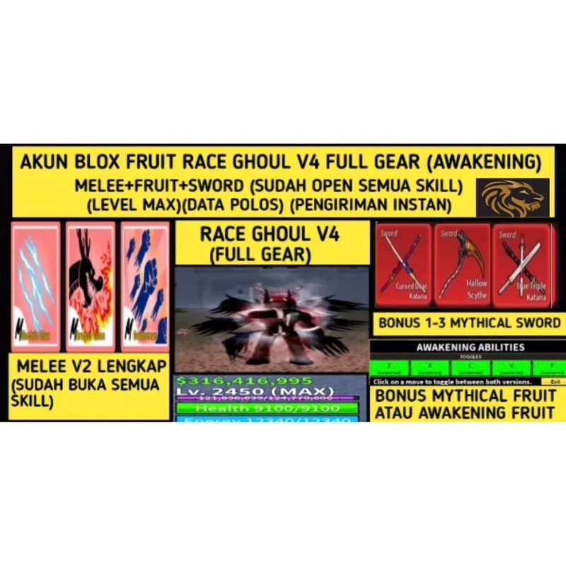 Jual Akun Blox Fruit Race Ghoul MURAH dan AMAN! {V4 Full Gear ...