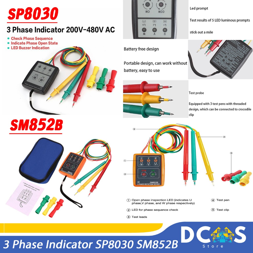 Jual Digital Three 3 Phase Indicator SP8030 SM852B Sequence Rotation ...