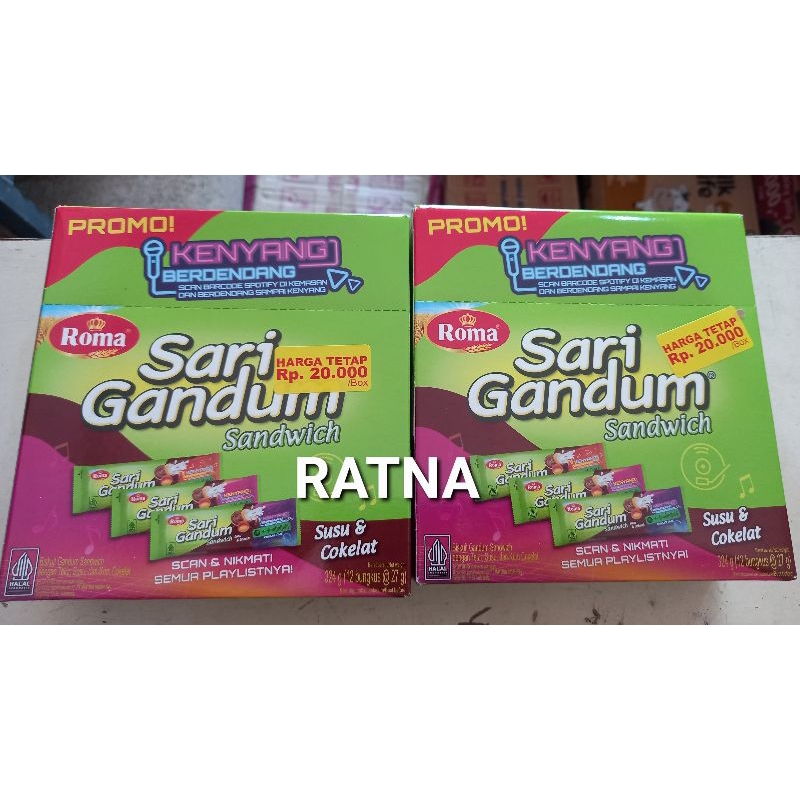 Jual SARI GANDUM BISKUIT SANDWICH ROMA Susu dan Cokelat 27gr (1 Box isi ...