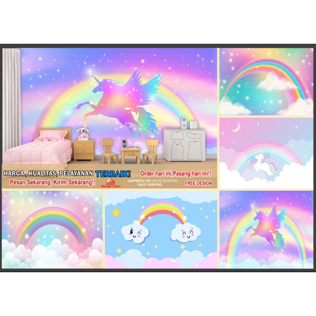 Jual Wallpaper Dinding Custom 3D Animasi Anak | Animasi Rainbow ...