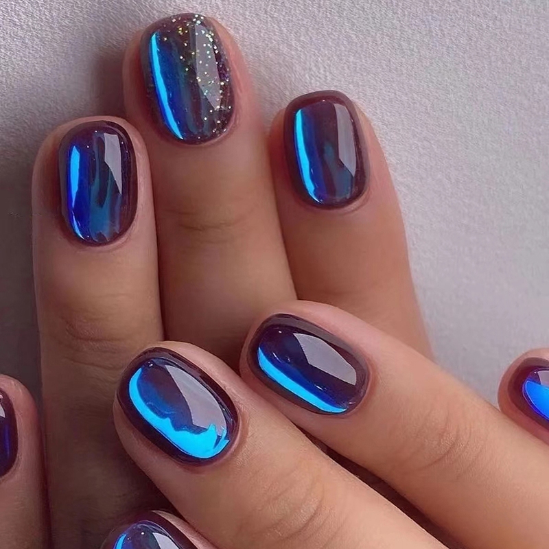 Jual YAAYEE NAILS W1079 Kuku Palsu Isi 24 pcs Round Pendek Biru Hitam ...