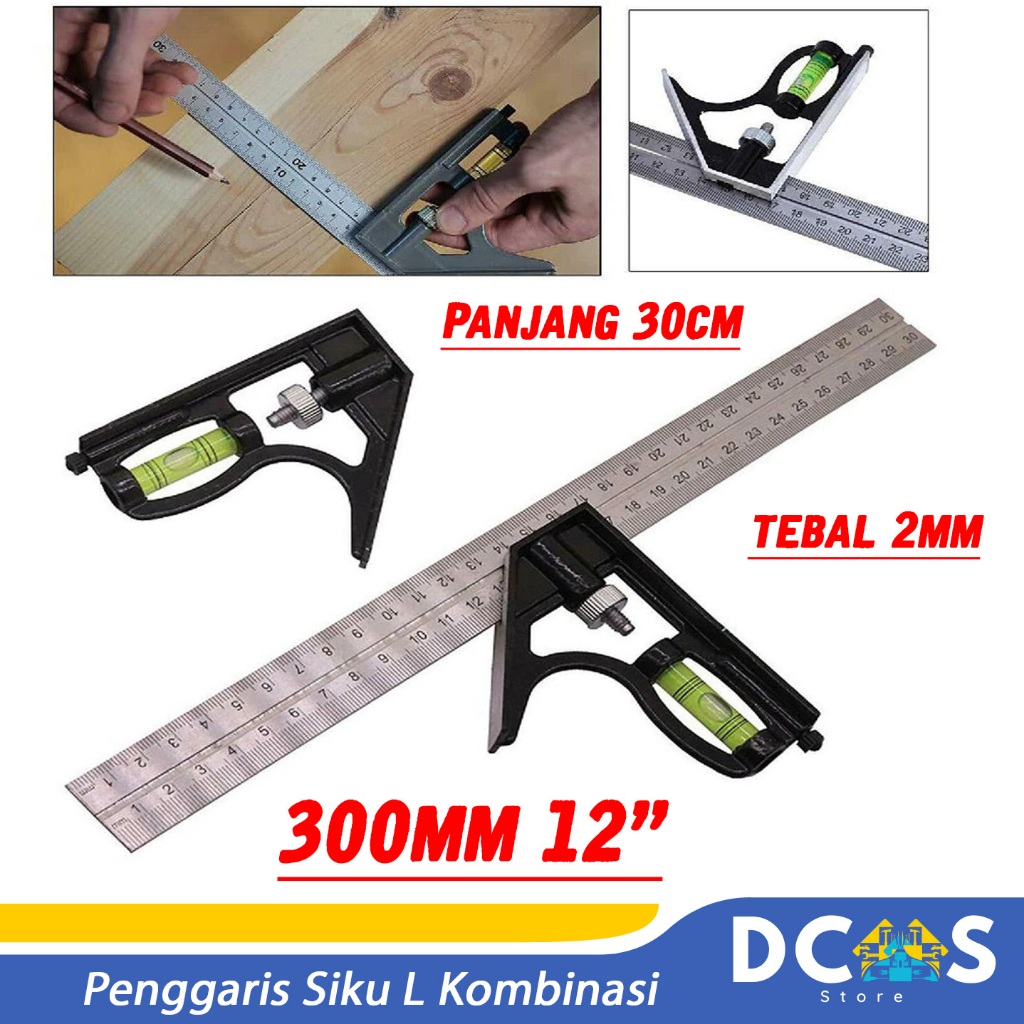Jual Penggaris Siku L Kombinasi Waterpass Combination Square Ruler ...
