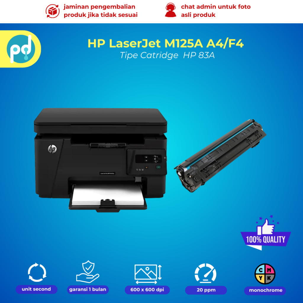 Jual Printer Hitam putih Hp Laserjet Pro M125A - Kertas A4 F4 Printer ...