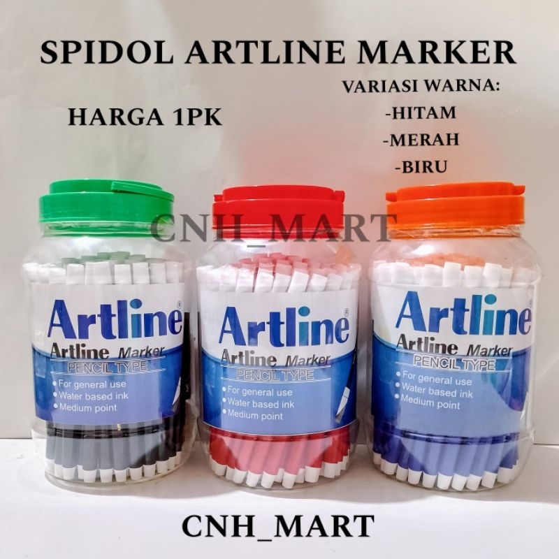 Jual Spidol Kecil ARTLINE Hitam - Biru - MERAH 72 Pcs Harga 1 Toples ...