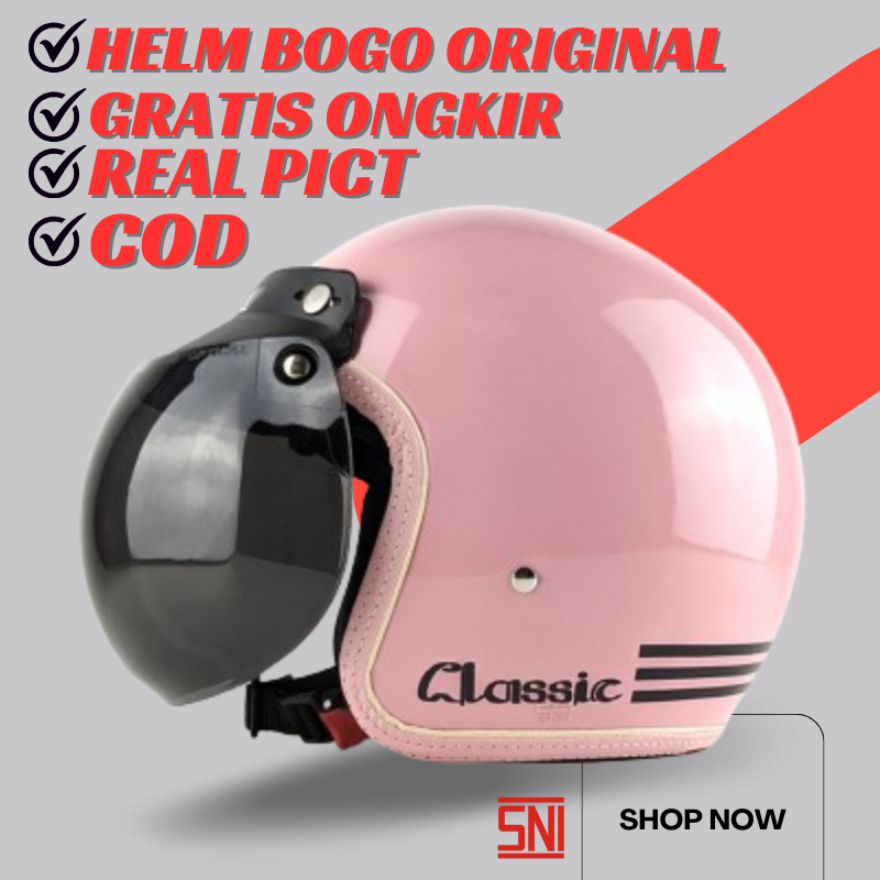 Jual Helm Bogo Wanita Hijab Anti Pusing Premium SNI Lis Kulit Pink Free ...