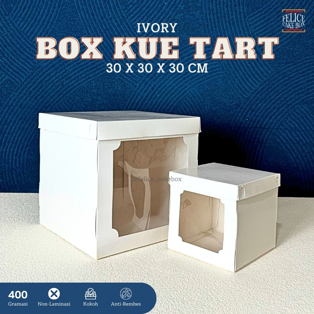 Jual BOX IVORY MIKA KUE TART 30X30X30 CM / TALL CAKE BOX / DUS KUE ...