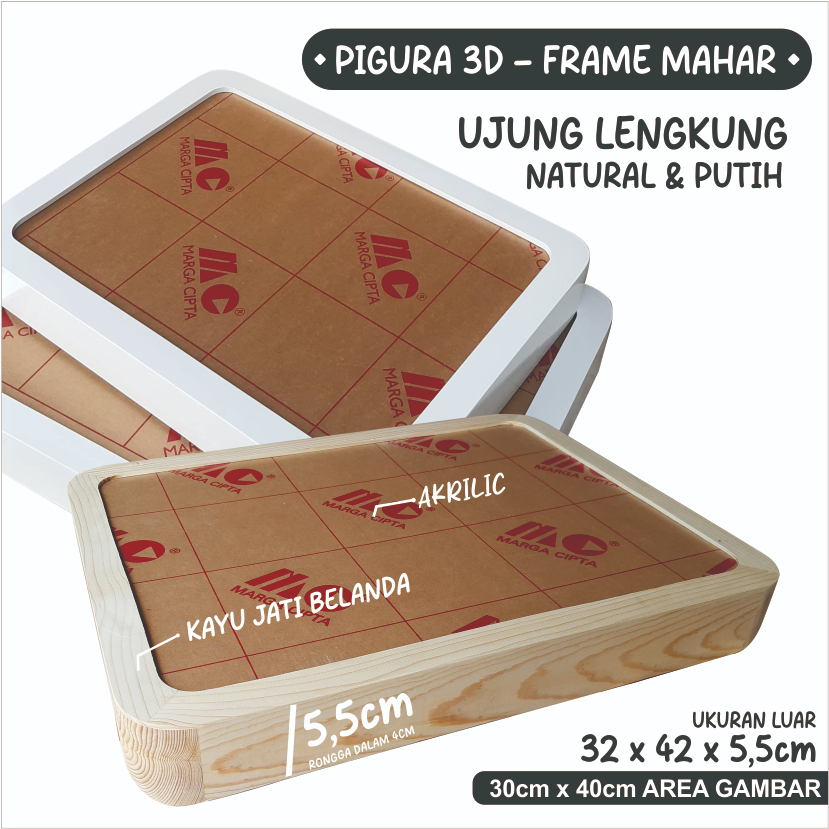 Jual Pigura 3d 30x40cm Kotak Ujung Lengkung Natural Dan Putih Frame