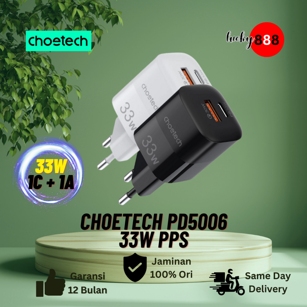Jual Kepala Charger Choetech Adaptor 33W Dual Port USB-C+USB-A PD PPS QC SFC Fast Charge PD5006 ...