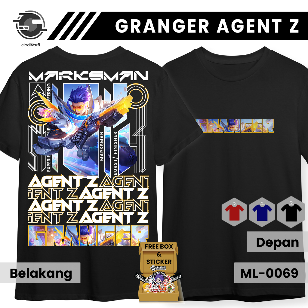 Jual Kaos MLBB GRANGER COLLECTOR Agent Z Lengan Pendek Hitam Combed 24S ...