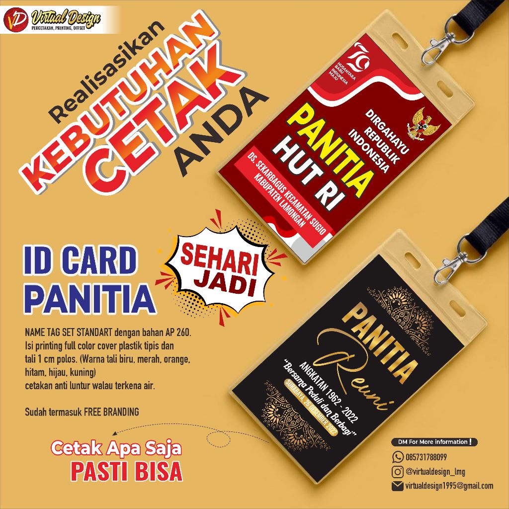 Jual [FREE DESIGN] NAME TAG / KARTU PANITIA / KEPLEK / CO CARD / ID ...