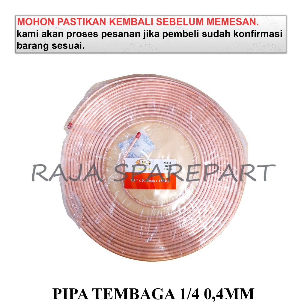 Jual PT1/4T PIPA TEMBAGA / COPPER PIPE / PIPA TEMBAGA 1/4 0.4MM (HARGA ...