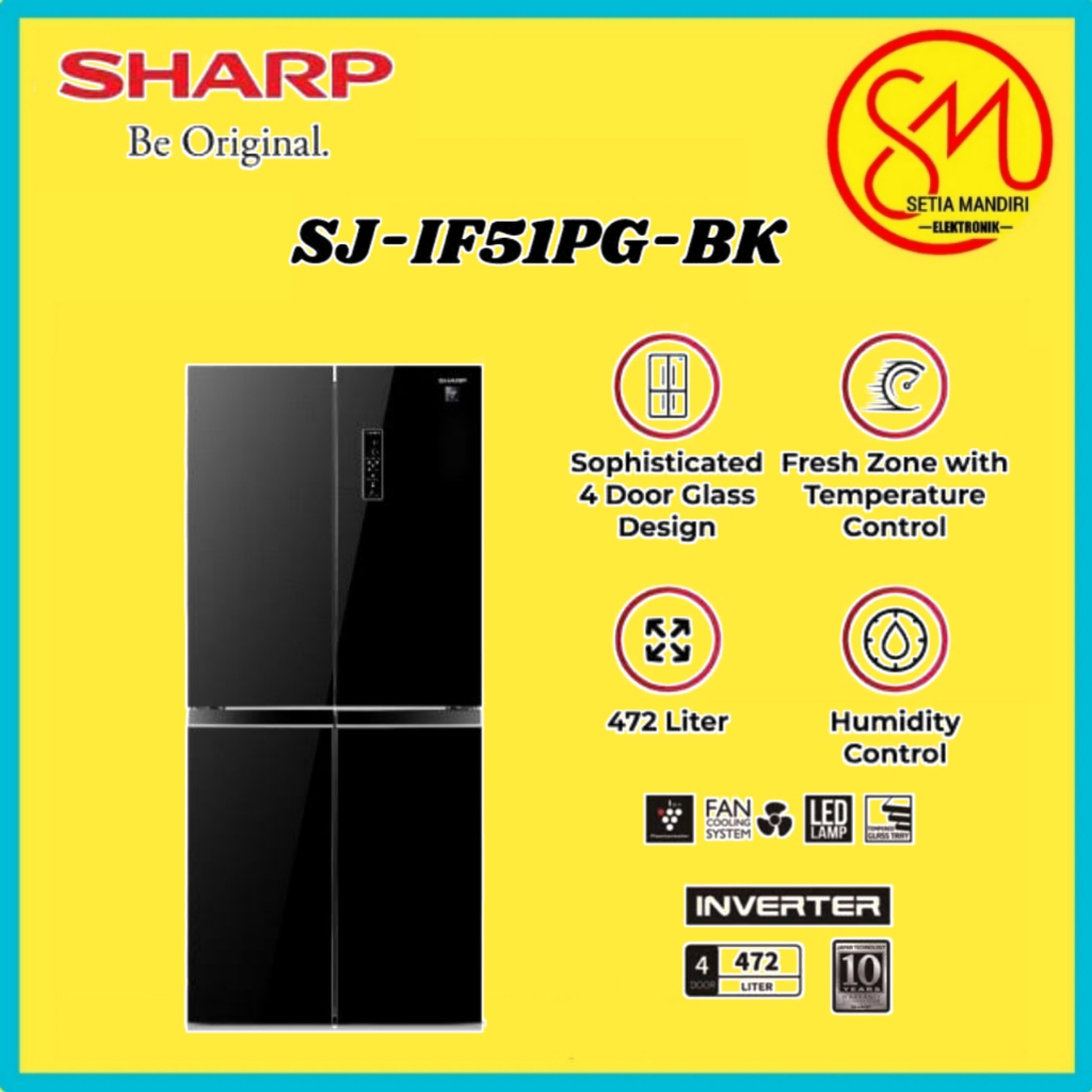 Jual SHARP Kulkas 4 Pintu SJ-IF51PG-BK / SJIF51PGBK / SJIF 51PGBK inverter glass door | Shopee ...