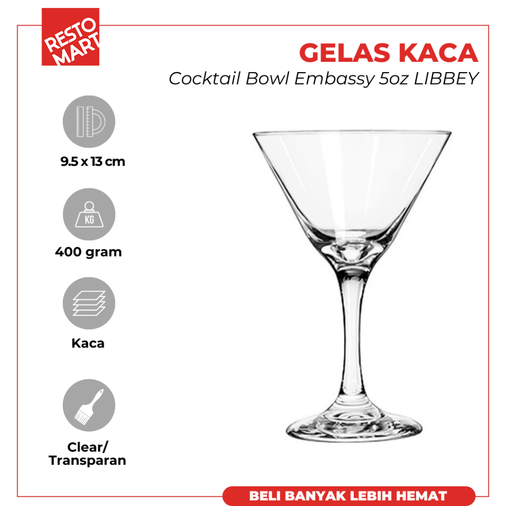 Jual Gelas Kaca Koktail 148 ml/ Gelas Cocktail Bowl Embassy 5 oz LIBBEY Kaca (2063009) (F12 ...