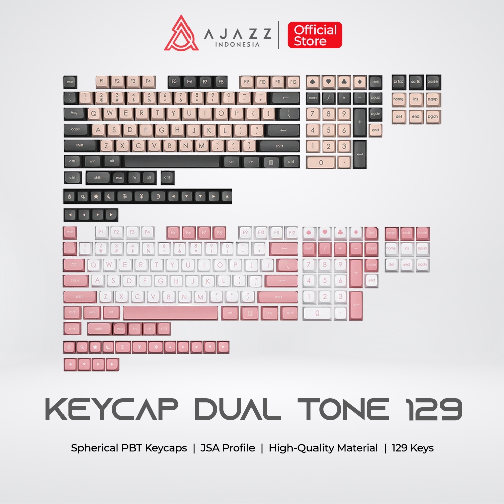 Jual Ajazz PBT Keycaps Dual Tone 129 Keys JSA Profile Double Shoot ...