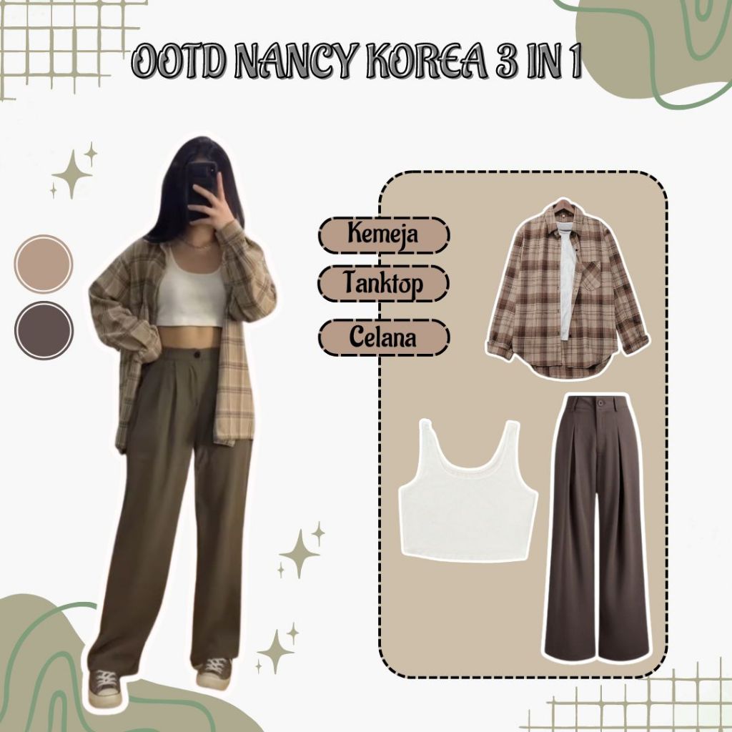 Jual Nancy Outfit OOTD | Pakaian flanel tartan dancer | Paket 3 in 1 ...