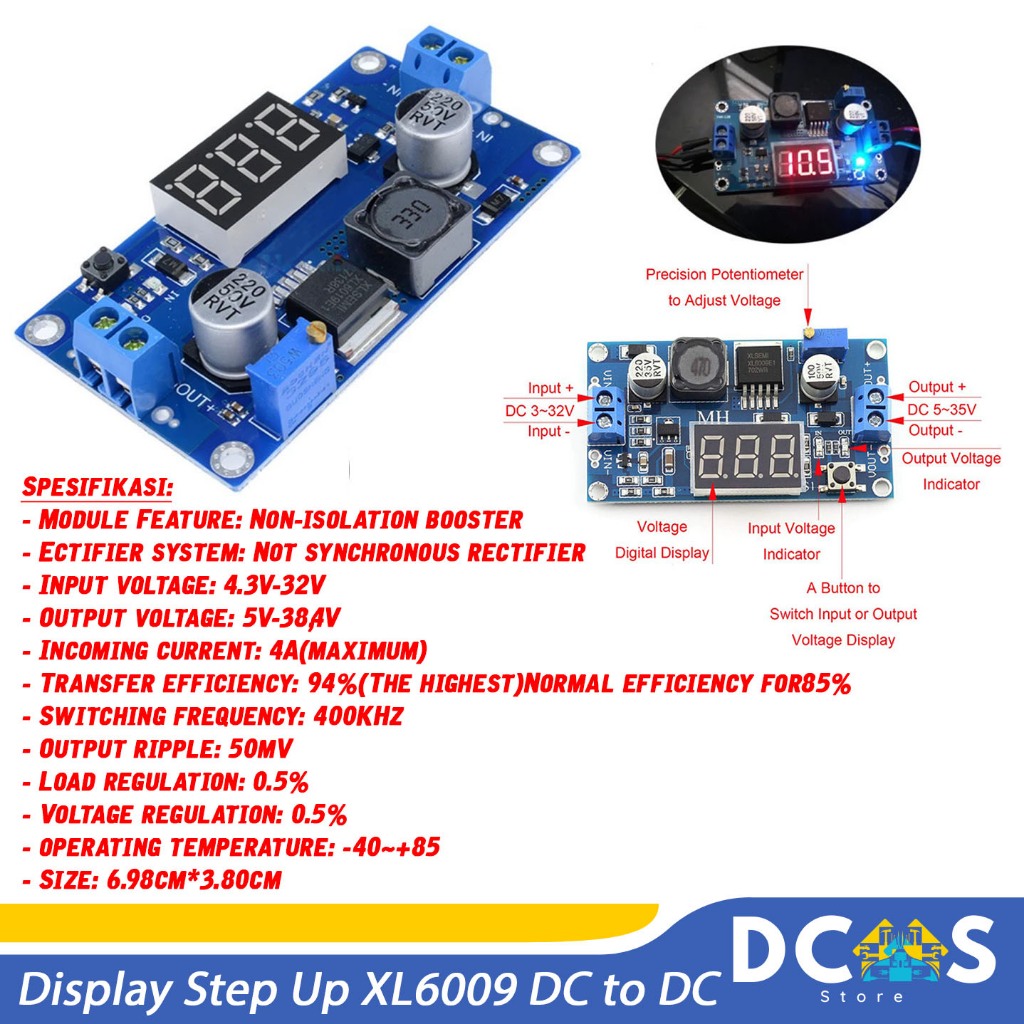 Jual Display Step Up XL6009 Dc to Dc Boost Converter LED Voltmeter 4A 5-35V | Shopee Indonesia