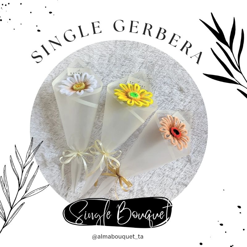Jual Single Buket Bunga Gerbera Kawat Bulu Pipe Cleaner Wisuda Cantik ...