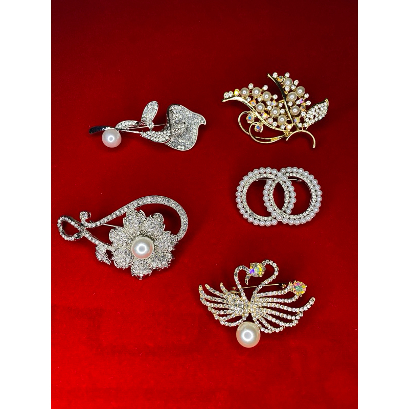 Jual bros tulip bunga dan pita kupu soang warna rosegold dan silver ...