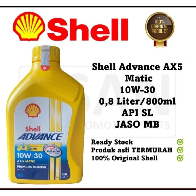 Jual OLI SHELL ADVANCE MATIC AX5 10W-30 (0.8L) ORIGINAL 100% | Shopee ...