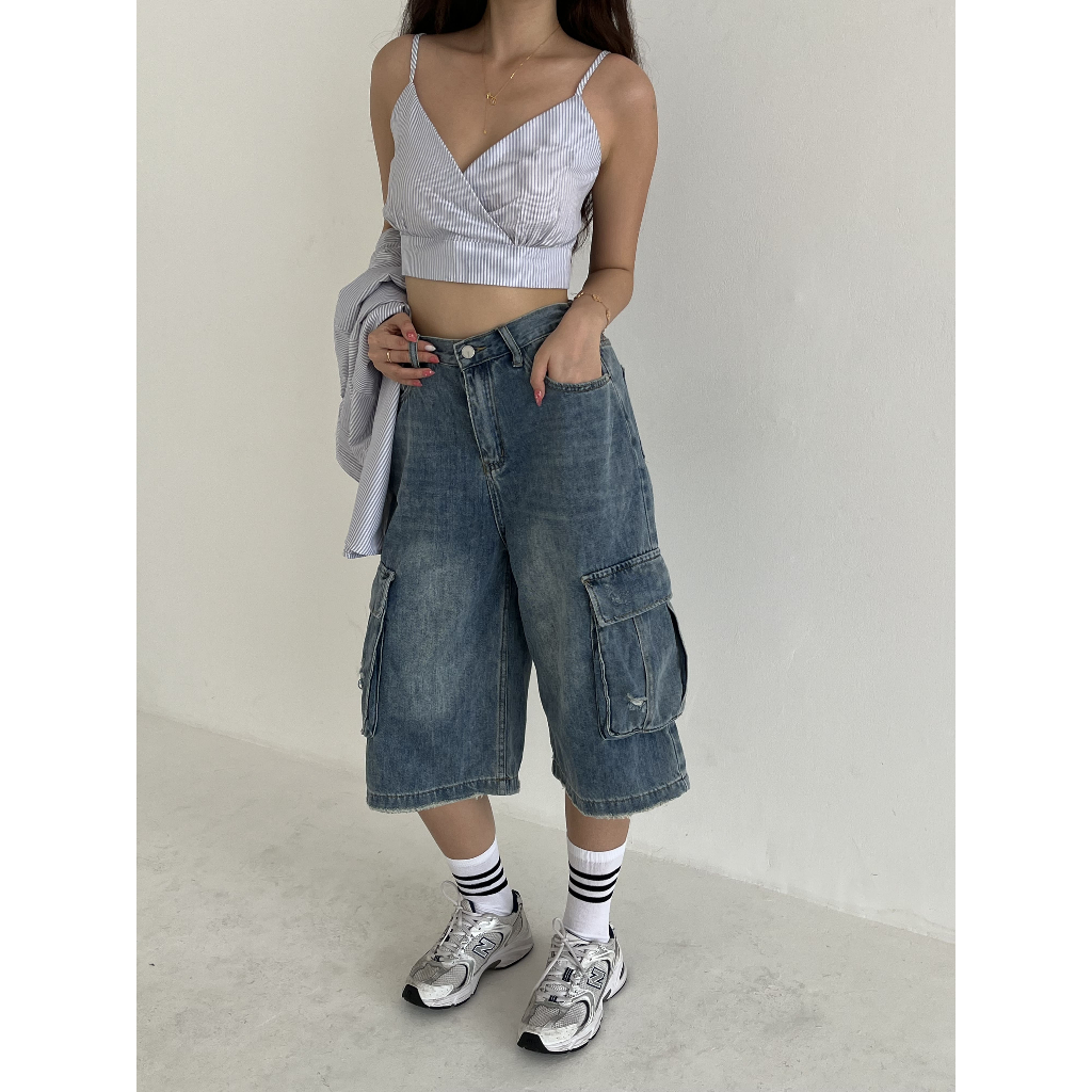 Jual Peach Poppy RAVEN Cargo Jort Jeans - Cargo Pants Low Waist Non ...