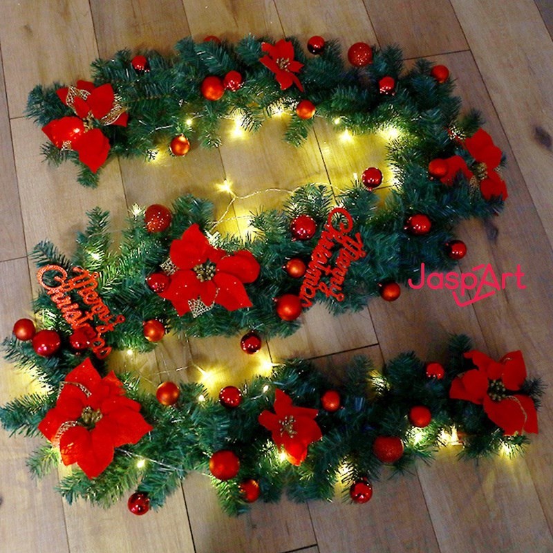 Jual Garland Natal 2.7 Meter 200 T Hijau Daun Bunga Natal Aksesoris ...