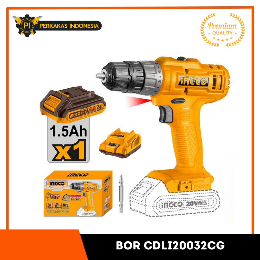 Jual Mesin Bor Cordless INGCO CDLI20032CG Drill 20V Mesin Bor Baterai ...