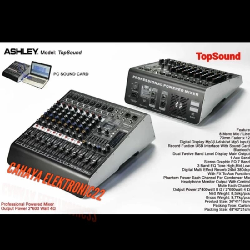 Jual Power Mixer Ashley TopSound Original 8 Channel Bluetooth - PC Soundcard | Shopee Indonesia