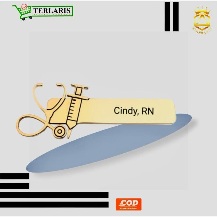 Jual pin name tag dokter/bros dokter custom nama lapis emas premium ...