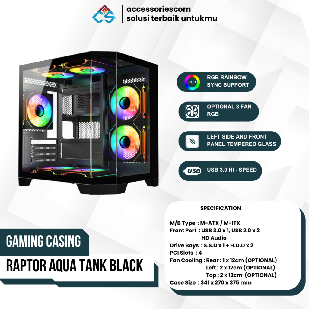 Jual Casing Gaming RAPTOR AQUA TANK M-ATX/M-ITX + USB 3.0 | Shopee ...