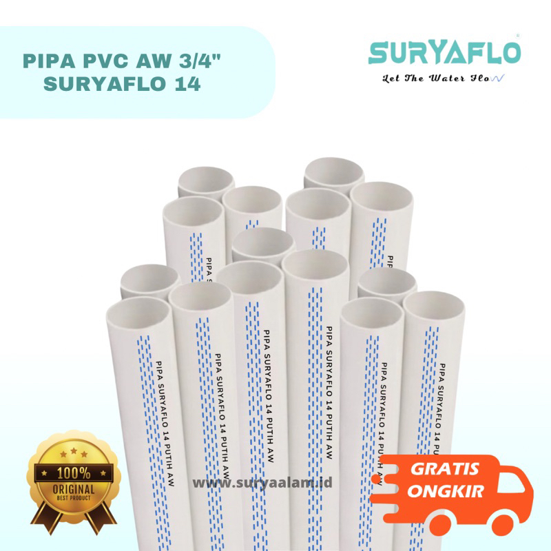 Jual PIPA PVC AW 3/4" SURYAFLO 14 | STANDART | 4 METER | TEBAL | Shopee ...