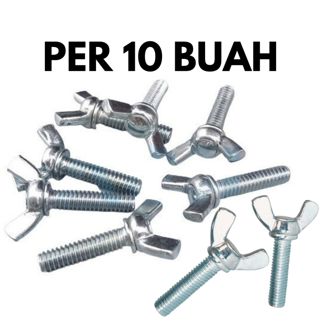 Jual Per 10 Buah Wing Bolt Galvanis M 8 x 40 mm Baut Kupu Kupu Sayap M8 ...
