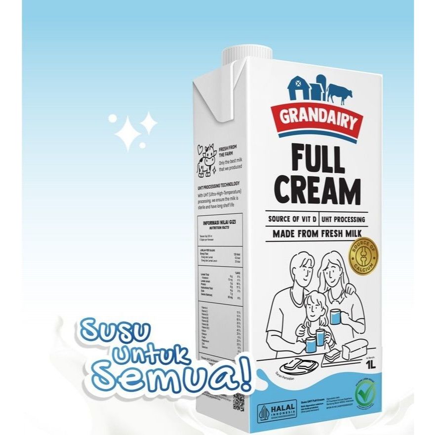 Jual SUSU UHT GRANDAIRY FULL CREAM KEMASAN 1 LITER | Shopee Indonesia