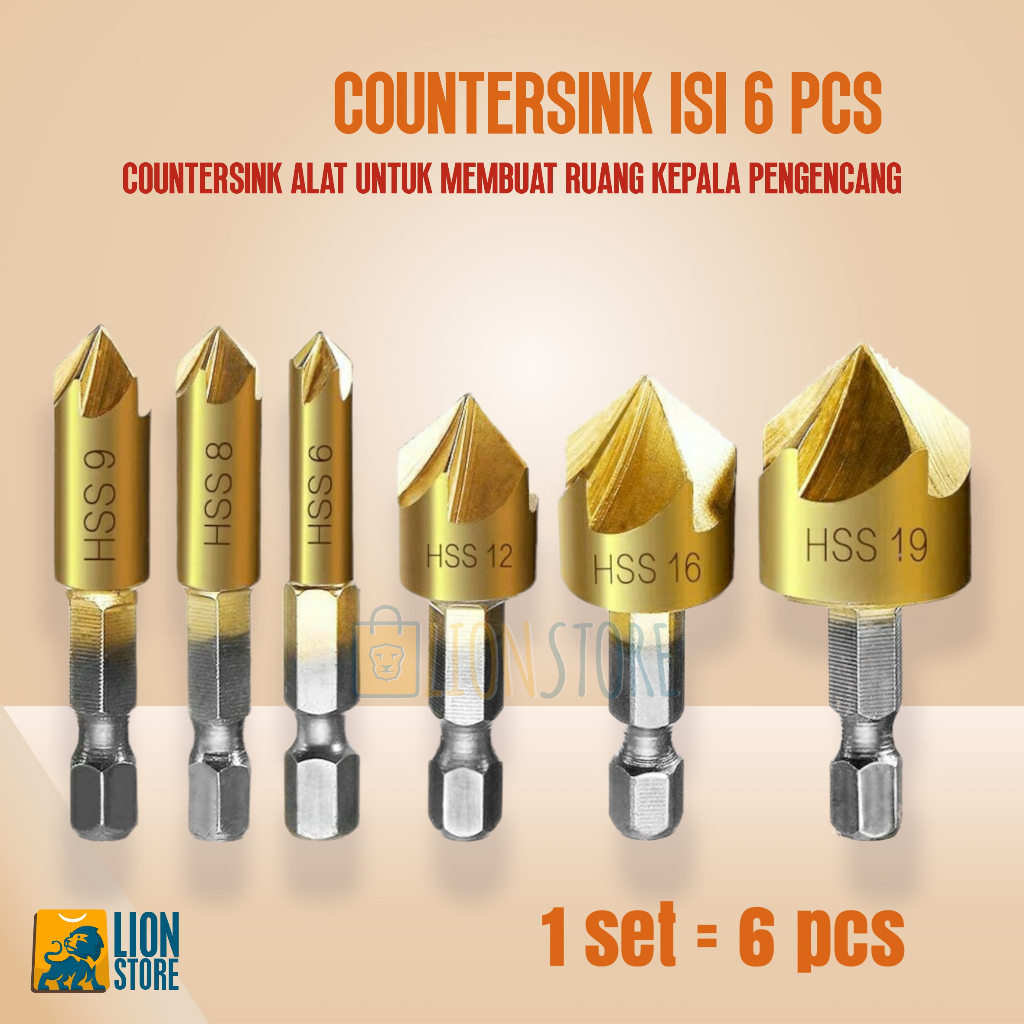 Jual 6 Pcs Set Mata Bor Drill Bit Countersink HSS 6-19mm plat kayu HSS ...