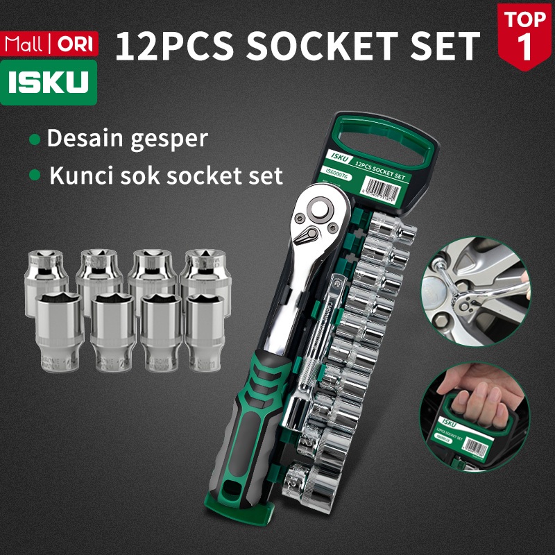 Jual ISKU Kunci Shock 12Pcs Drive Socket 1/2 Inch Socket Wrench Set 8 ...