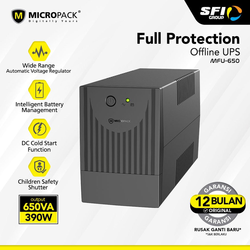 Jual 100% ORIGINAL MICROPACK UPS OFFLINE PREMIUM STABILIZER ANTI PETIR 650VA / 390W / Battery ...