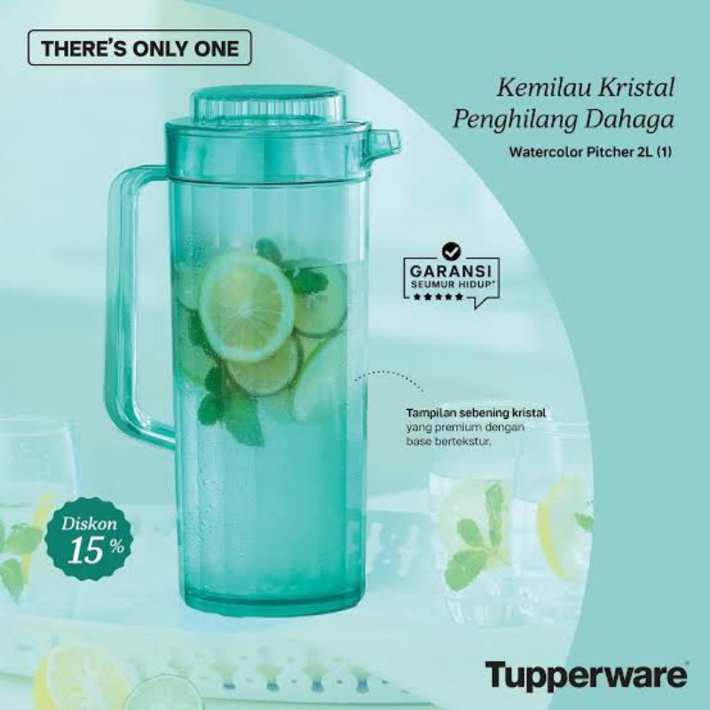 Jual TUPPERWARE TEKO WATER COLOR PITCHER 2L & GELAS CLASSY CRYSTALLINE ...