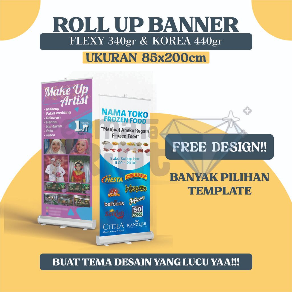 Jual Cetak Roll Up Banner Ukuran 85x200 Custom Free Template Design / Roll Up Banner Stainless ...