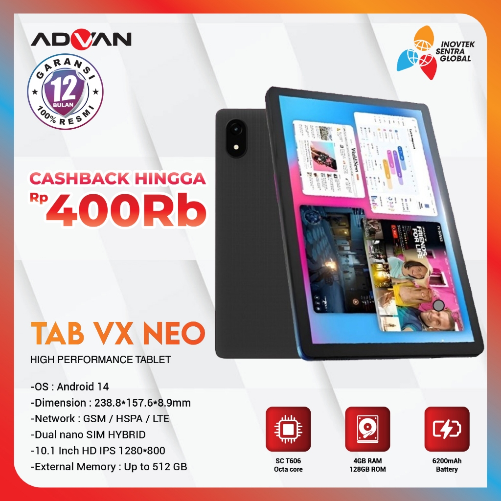Jual ADVAN TAB VX NEO 4GB/128GB | Layar 10.1” | Tablet Android 14 | Garansi Resmi | Shopee Indonesia