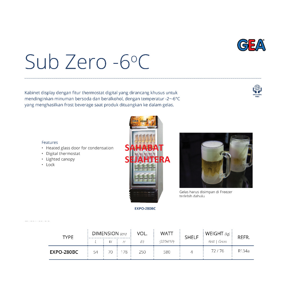Jual GEA Sub Zero Cooler EXPO-280BC Kulkas Beer 1 Pintu | Shopee Indonesia