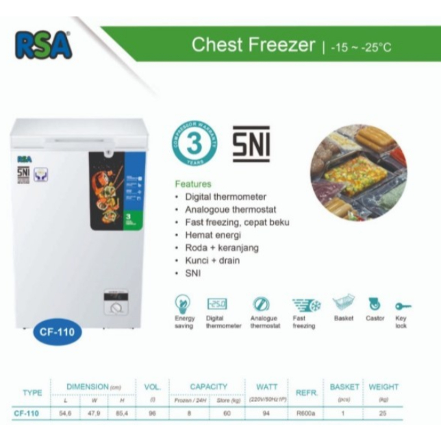 Jual RSA Chest Freezer 100 Liter Box Freezer CF 110 CF-110 Cooler Box ...