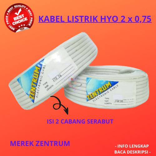Jual Kabel Listrik Merek Zentrum Serabut HYO 2 x 0,75 (30 Meter ...
