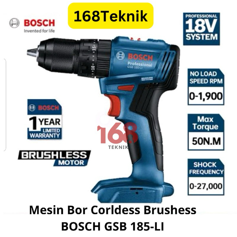 Jual Mesin Bor Cordless Baterai Brushless BOSCH GSB 185-LI | Shopee ...