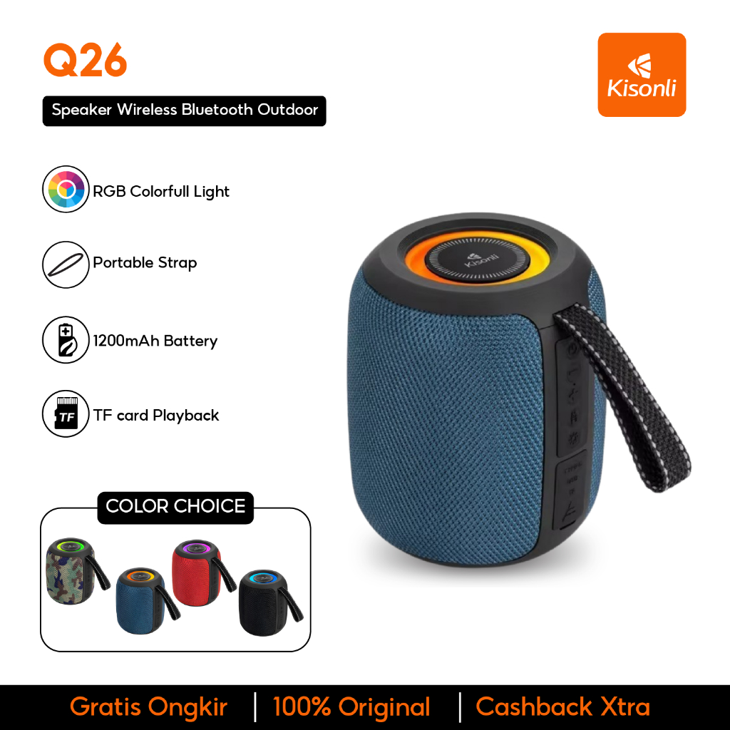 Jual KISONLI Speaker Wireless Q26 Bluetooth Outdoor TWS RGB Light Colorful Portable Strong Bass ...